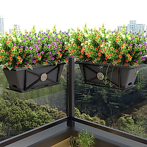 LUCKY SNAIL Artificial Flowers, Fake Outdoor UV Resistant Boxwood Shrubs Plants, Lifelike Plastic Flowers for Indoor Outdoors Home Office Garden Wedding Sidewalk Trim Decor, 4 Pcs(Orange)