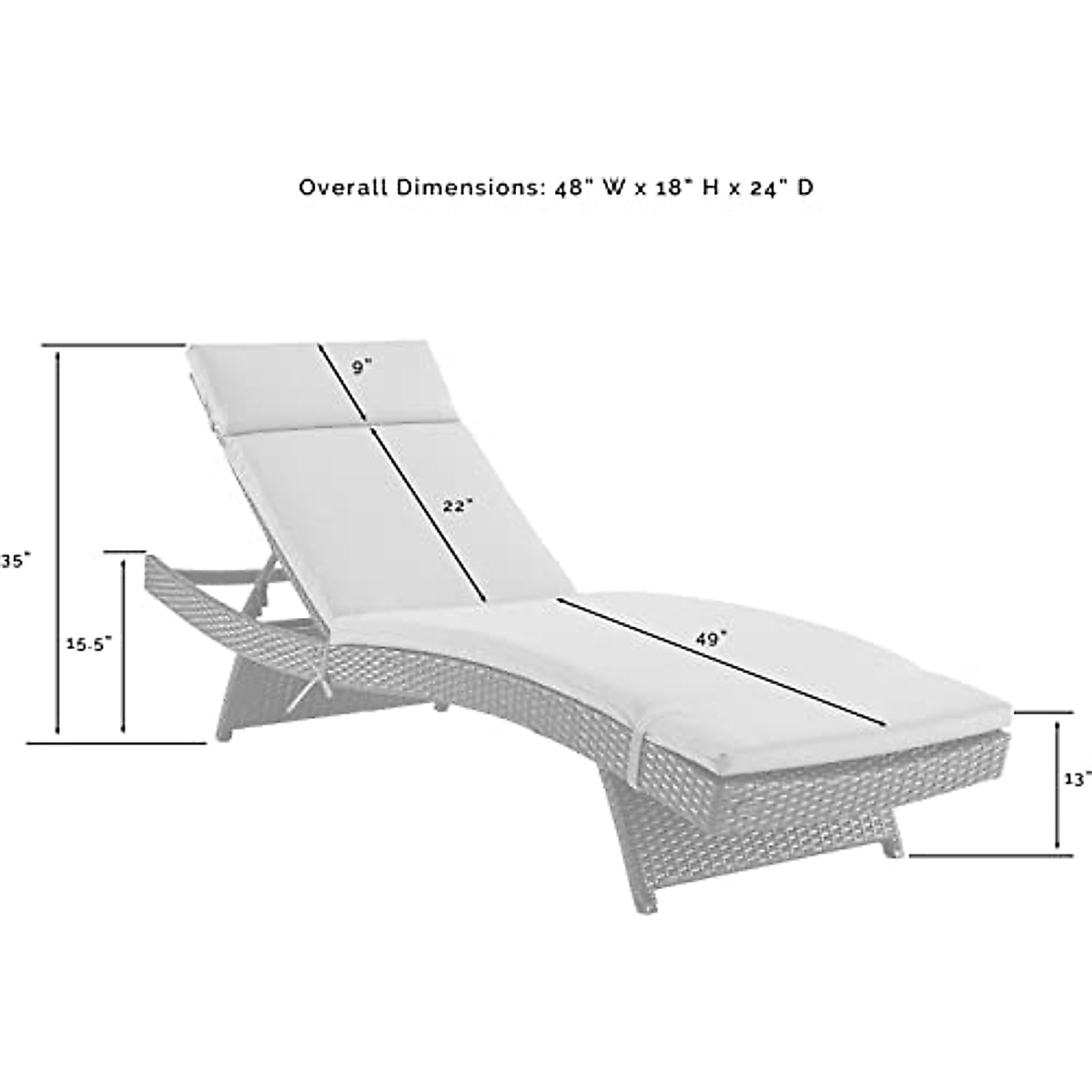 Crosley Furniture Biscayne Reclining Wicker Outdoor Chaise Lounge Chair for Patio, Deck, Backyard, Poolside, White