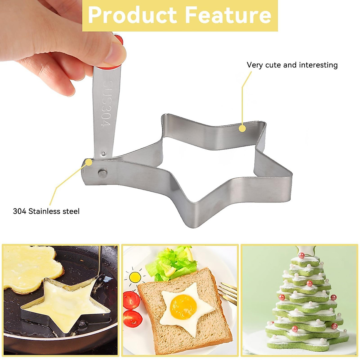 2PCS Cute Egg Rings, Pancake Mold Star Egg Rings Molds for Cooking Egg Shaper Mold Egg Molds for Griddle Egg Ring Mold Stainless Steel Egg Molds Egg Form for Breakfast