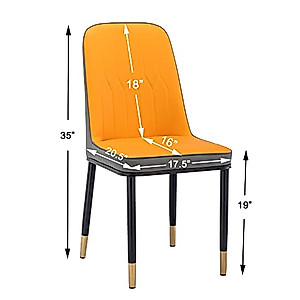 Dining Chairs Set of 4, PU Upholstered Kitchen Side Chair with Waterproof Surface and Metal Legs for Dining Room, Bedroom, Kitchen, Restaurant, Living Room, Bicolor Design (Orange-Grey)