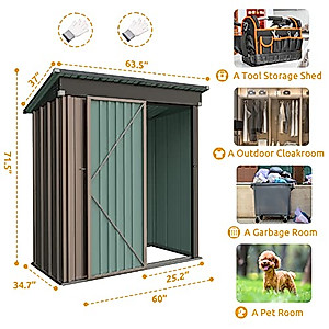 UDPATIO Outdoor Storage Shed 5x3 FT, Metal Garden Shed for Bike, Garbage Can, Tool, Lawnmower, Outside Sheds & Outdoor Storage Galvanized Steel with Lockable Door for Backyard, Patio, Lawn