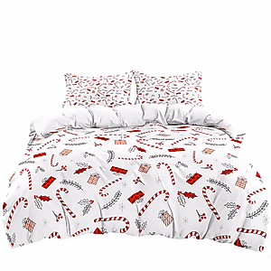 Abosbeet Christmas Duvet Cover Full Boys Girls Leaf Candy Pattern Comforter Cover Hidden Zipper Kids Bedroom Decor 2 Pillowshames White Bedding Sets Microfiber Soft Breathable Bedroom Decor