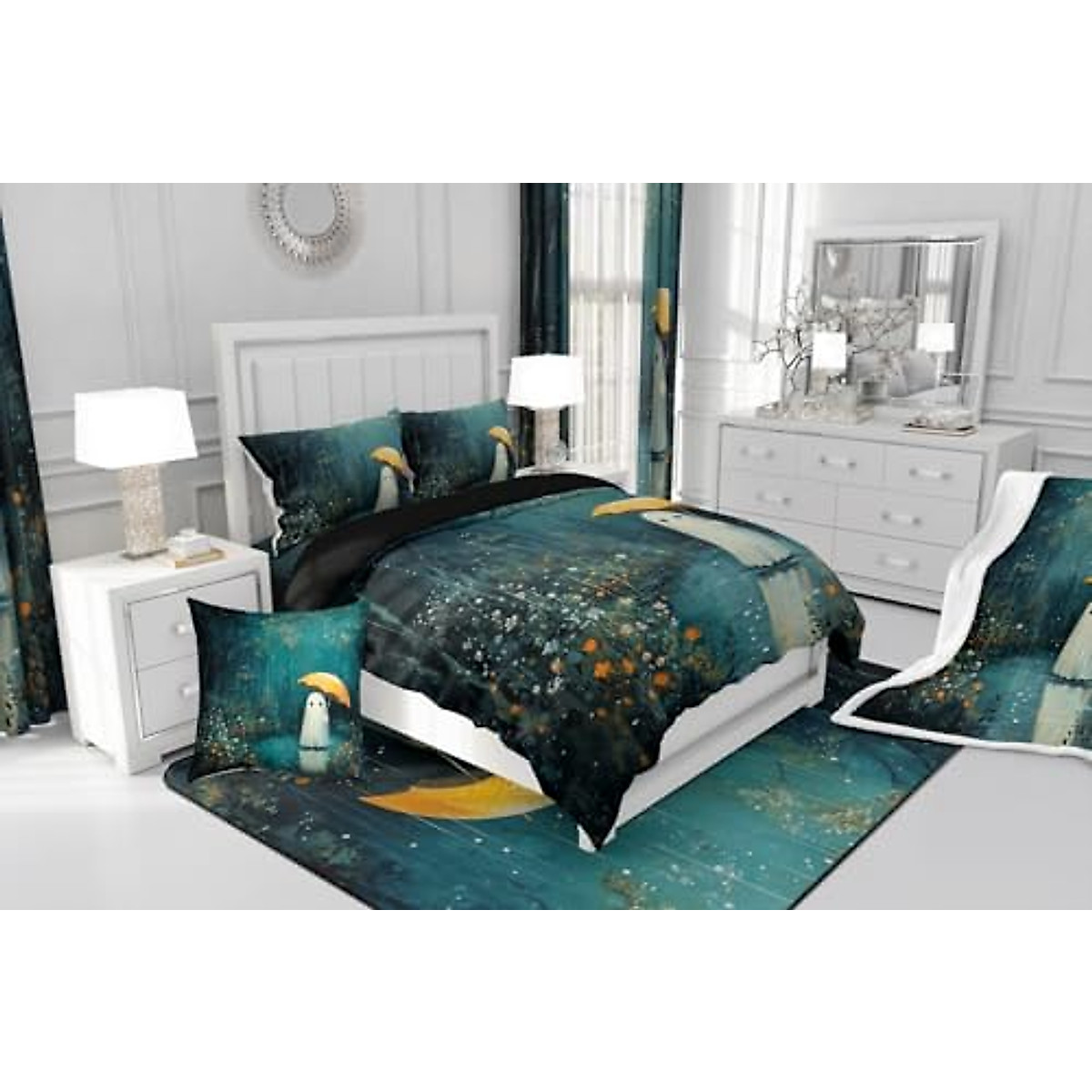 jejeloiu Halloween Ghost Duvet Cover Set 100% Cotton Funny Umbrella Ghost Bedding Set Full Size for Kids Boys Girls Halloween Decor Happy Halloween Comforter Cover Soft Cotton Duvet Cover 3Pcs