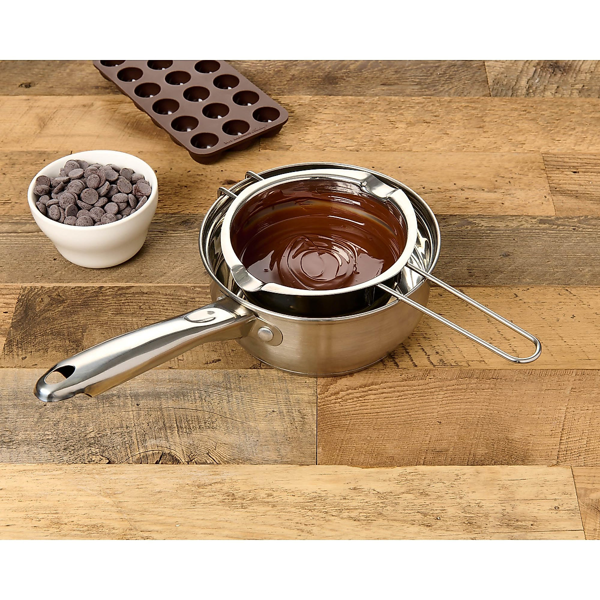 Mrs. Anderson’s Baking Chocolate Melting Pot with Pour Spouts, Heavyweight Stainless Steel, 2.5-Cup Capacity
