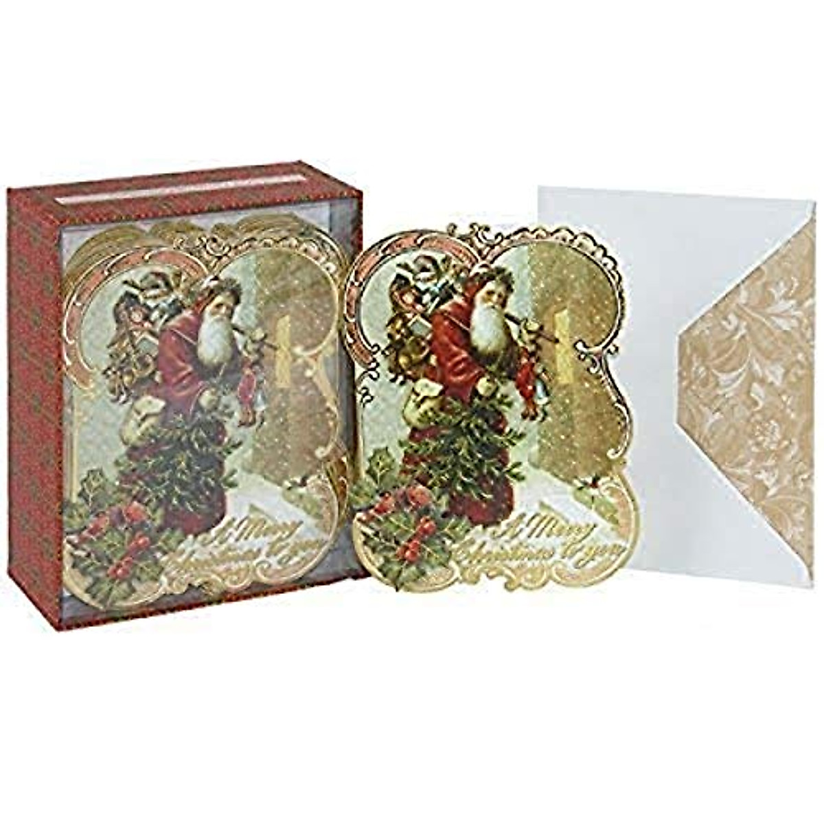 Punch Studio Old World Santa Dimensional Holiday Greeting Cards - Set of 12 (57195)