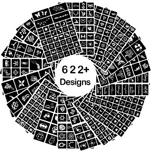 ChurlChurl 20 Sheets Temporary Tattoo Stencils, 622+pcs Henna Tattoo Stencil Kit for Girls Kids and Boys Face Body Paint DIY Art Reusable Glitter Tattoo Stencils Pack