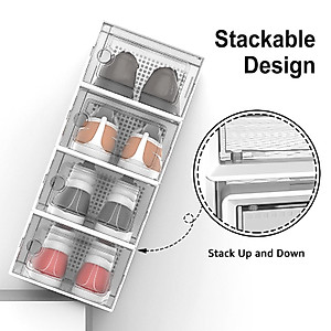 Potahouse® Shoe Storage Organizer, 12 Pack X-Large Stackable Shoe Box with Lids, Fit US Size Women's 12 Men's 11, Sneaker Storage Container Space Saving for Entryway Closet Dorm, White