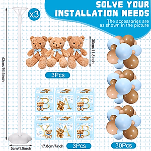 Lenwen 3 Sets Jungle Animal Decoration for Baby Shower, Baby Letter Boxes Baby Shower Table Centerpiece Stuffed Animals Balloon with Stand Animal Plush Baby Boxes for Party(Bear, Blue)