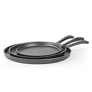 Commercial Chef Round Cast Iron Griddle Pan 3-Piece Set – 8-inch, 10-inch, and 12-inch - Pre-seasoned Griddle Cast Iron Cookware