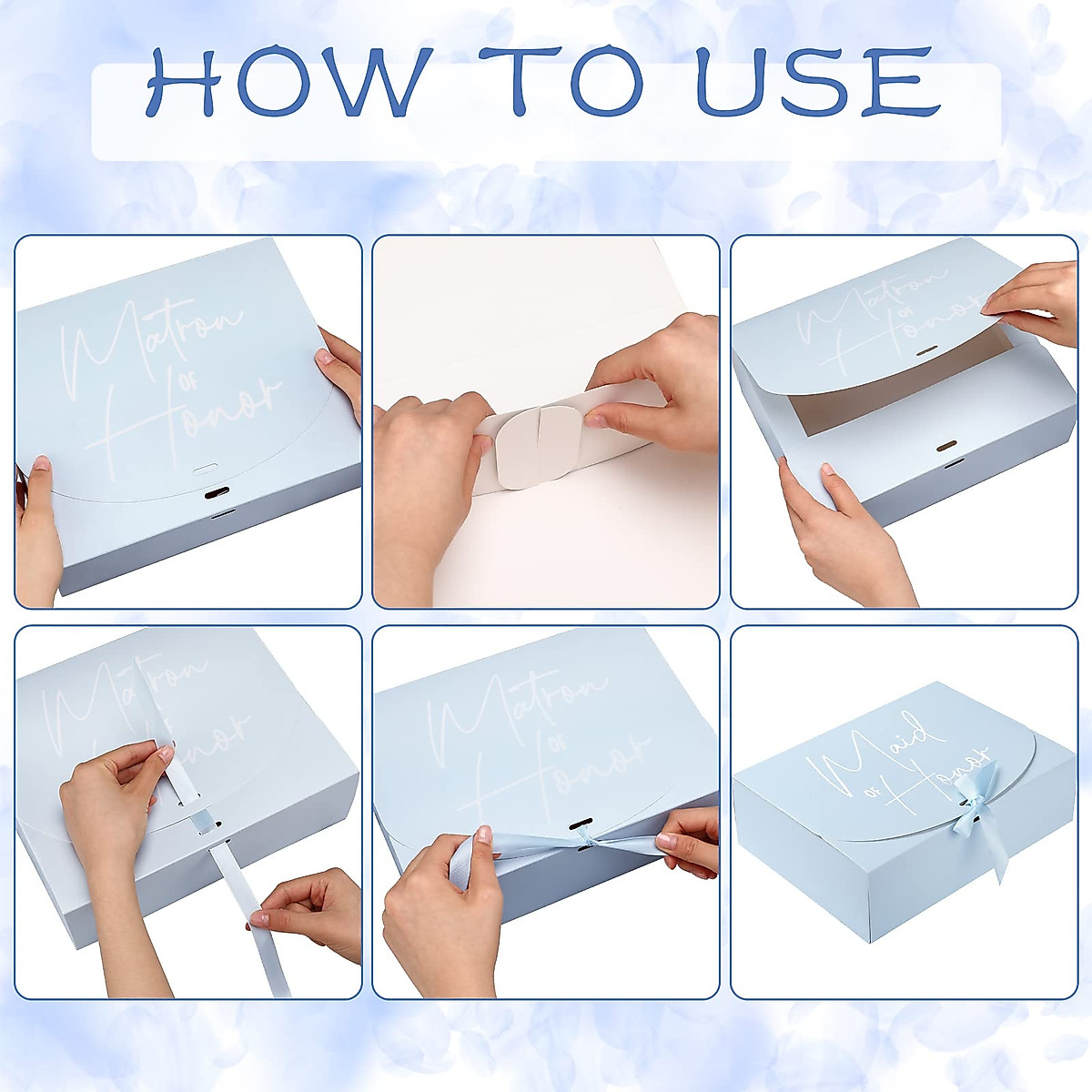 Marspark 8 Pack Bridesmaid Proposal Gifts Boxes Set, Maid of Honor Proposal Box, Matron of Honor Bridesmaid Gift Boxes with Ribbon for Bridal Party Proposal Gifts(Blue Series Style)