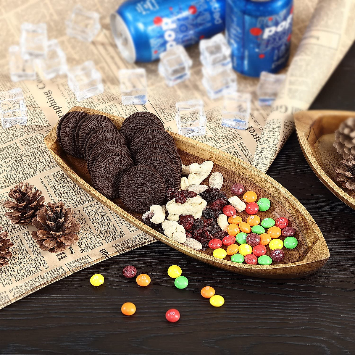 C-JOY WOOD Lucky Boat Wooden Tray, Acacia Decorative Bowl for Serving Candy Cookie Desserts Fruits or Accent Artwork , Functional & Collectible Platter, L 11.7''x W 4.72''x H 1.77'' Inches