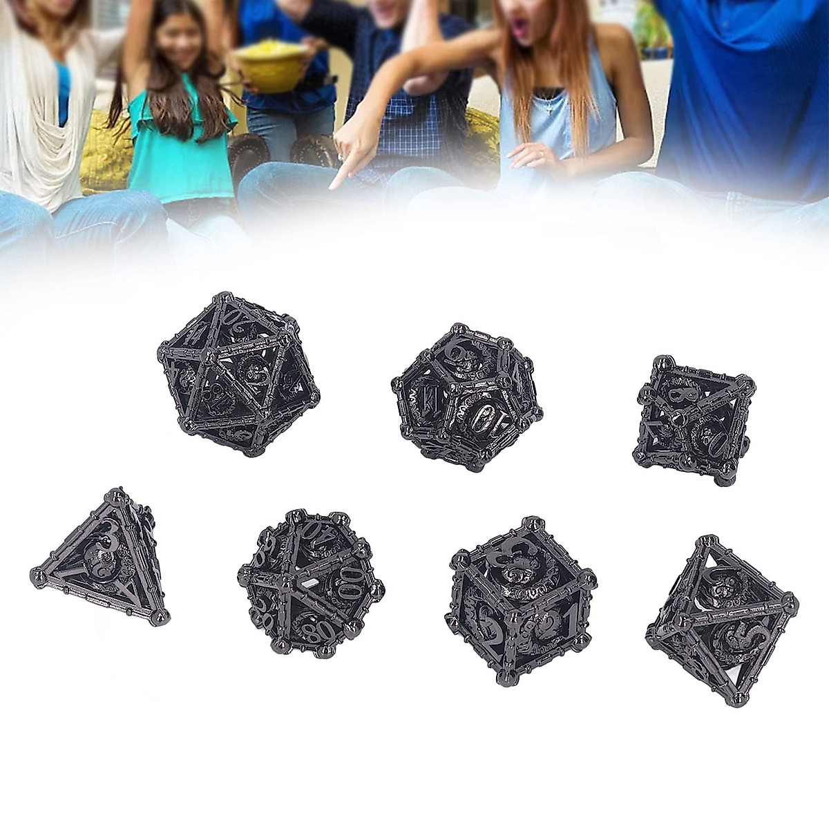 Keenso 7pcs Hollow Polyhedral Dice Set Brass Adult Christmas Party Board Game Dice Props for Role Playing Game