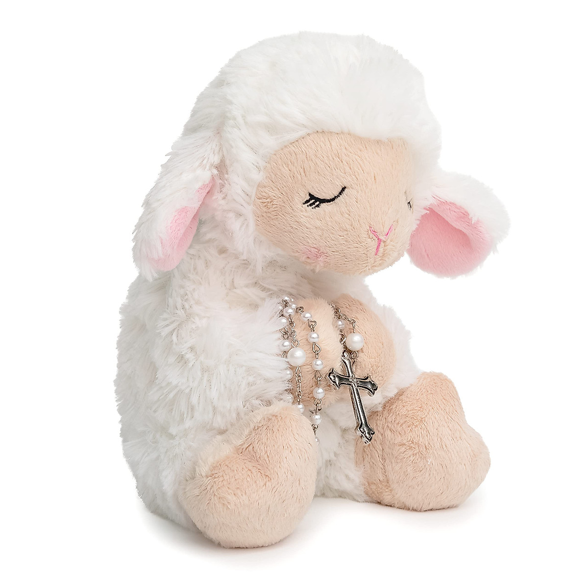 Blessed Plush Lamb 8.5 inches with Rosary Set for First Communion, Christening, Baby Rosary Baptism Gifts for Girl, Baptism Gifts for Boys Rosary for Kids