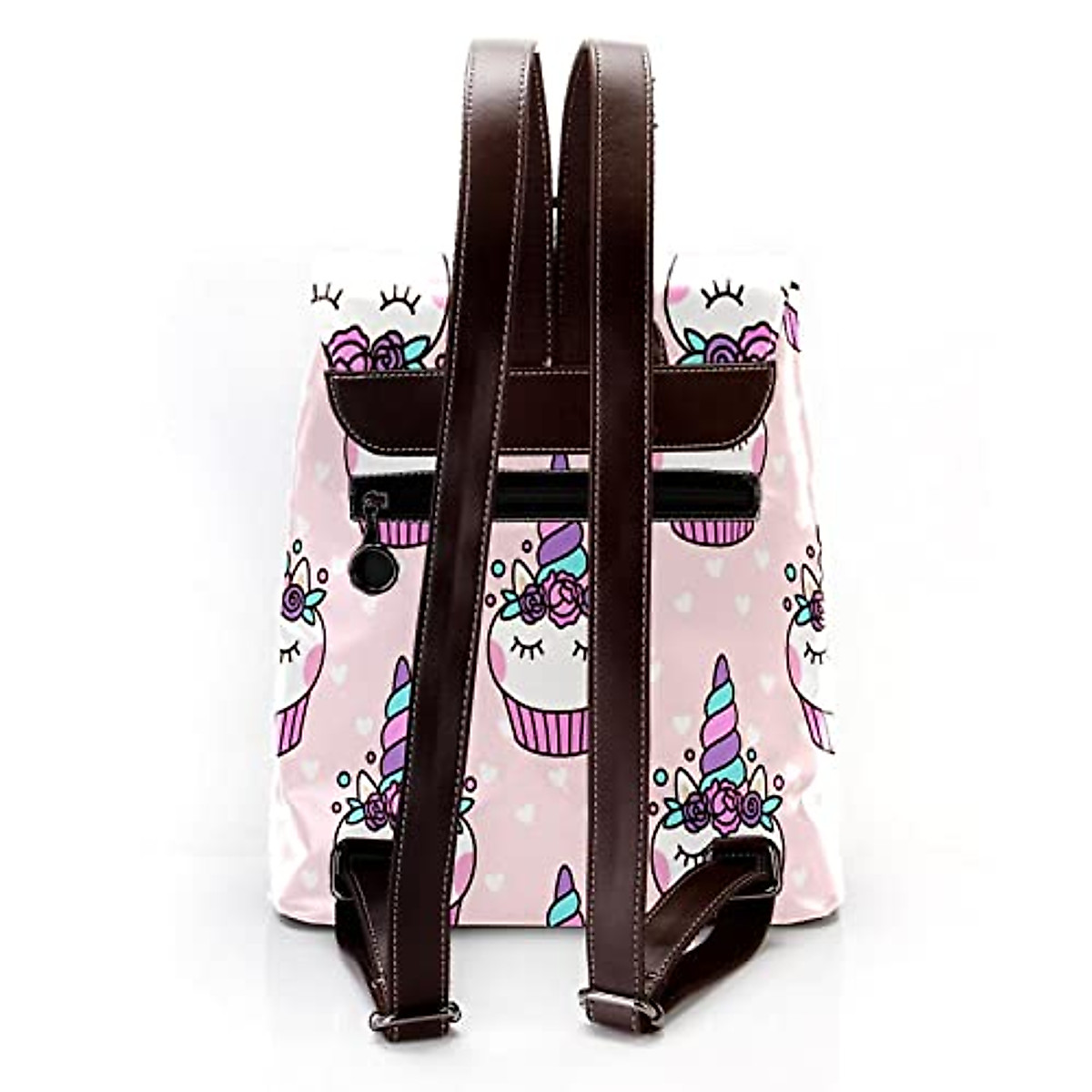 Cute Unicorn Cupcake Pattern Backpack for Women Fashion PU Leather Daypacks Anti-Theft Shoulder Bag Satchel