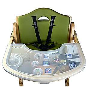 Abiie Beyond Wooden High Chair with Tray. The Perfect Adjustable Baby Highchair Solution for Your Babies and Toddlers or as a Dining Chair. (6 Months up to 250 Lb) (Natural Wood - Olive Cushion)