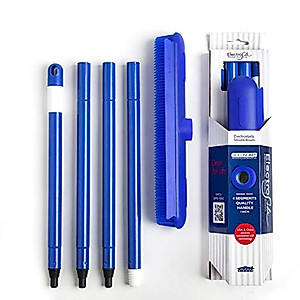 ElectroSilk Silicone Bristle Push Broom Carpet Rake Squeegee for Dust, Human and Pet Hair Remover, Multi-Tool Mop for Floor Cleaning, Adjustable Handle Up to 64 in Long, Cat Dog Fur Cleaning Supplies