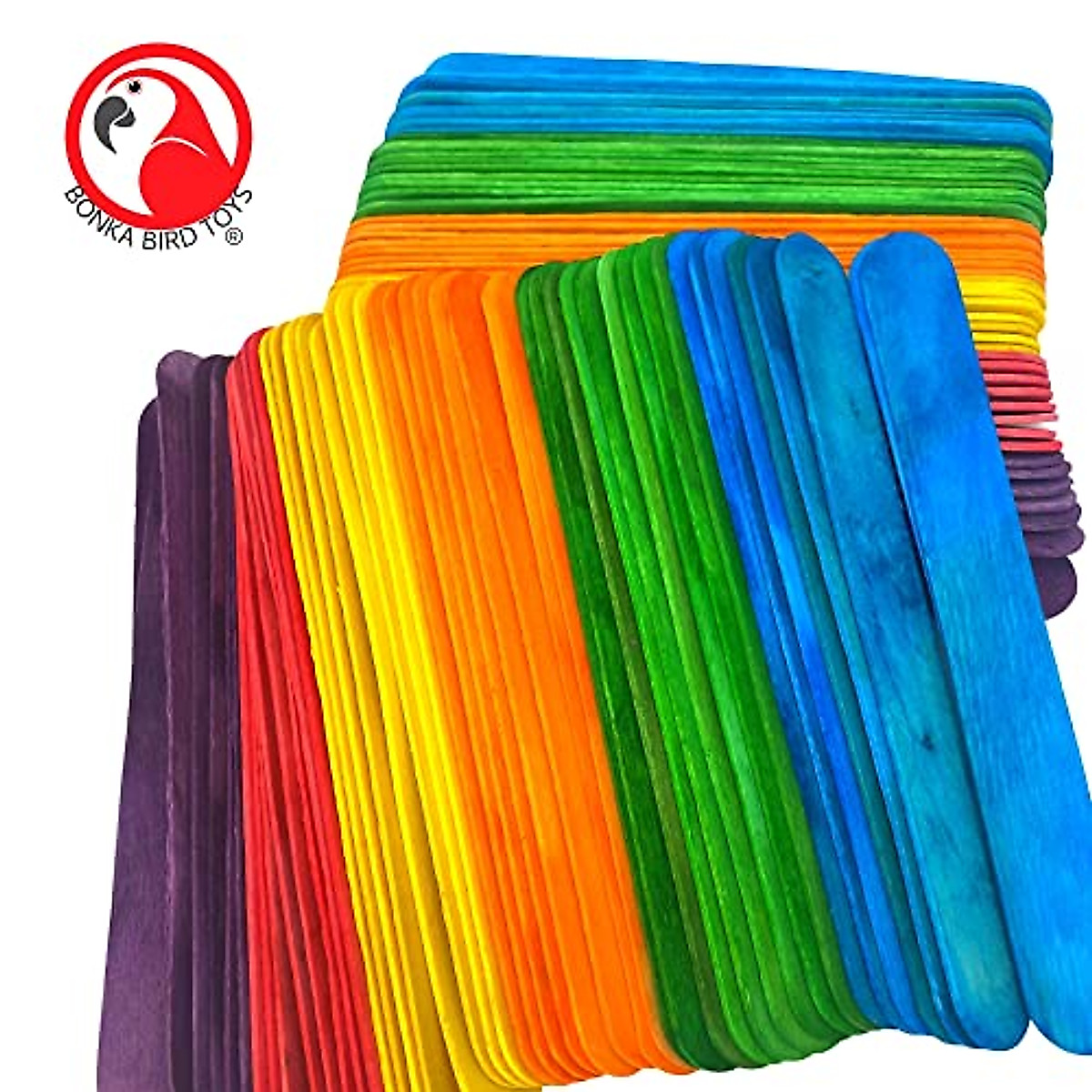 Bonka Bird Toys 3845 Pk100 Big Colored Wooden Chewy Sticks Foot Talon Craft Part Bird Toys Also Ideal for Model, Kids Handicraft, and Creating Craft Projects