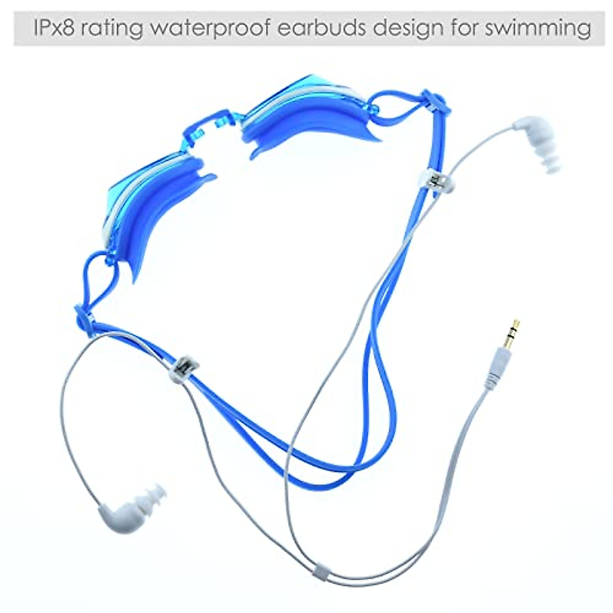 SWMIUSK Short Cord Waterproof Earbuds for Swimming, Easy Flip Turns and Not Falling Off, Wired 3.5 mm Jack 15-inch Cord Length, Underwater Headphones for Diving, Snorkeling, Showering, Running (White)