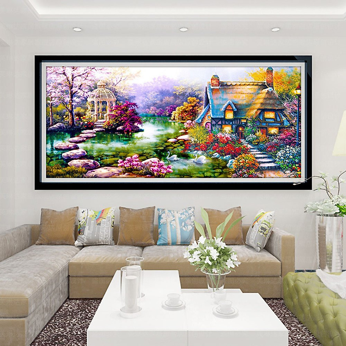 qiguch66 DIY Diamond Painting,DIY 5D Diamond Mosaic Landscapes Garden Lodge Painting Cross Stitch Kit Decor,Arts Craft for Home Wall Decor