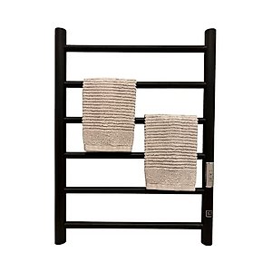 TOWELLUX Heated Towel Rack for Bathroom, Wall Mounted Hot Towel Warmer, Electric Wire Plug Drying Rack, Stainless Steel Towel Rack with Timer, 6 Bars Matte Black Brushed, Spa Accessories for Towels