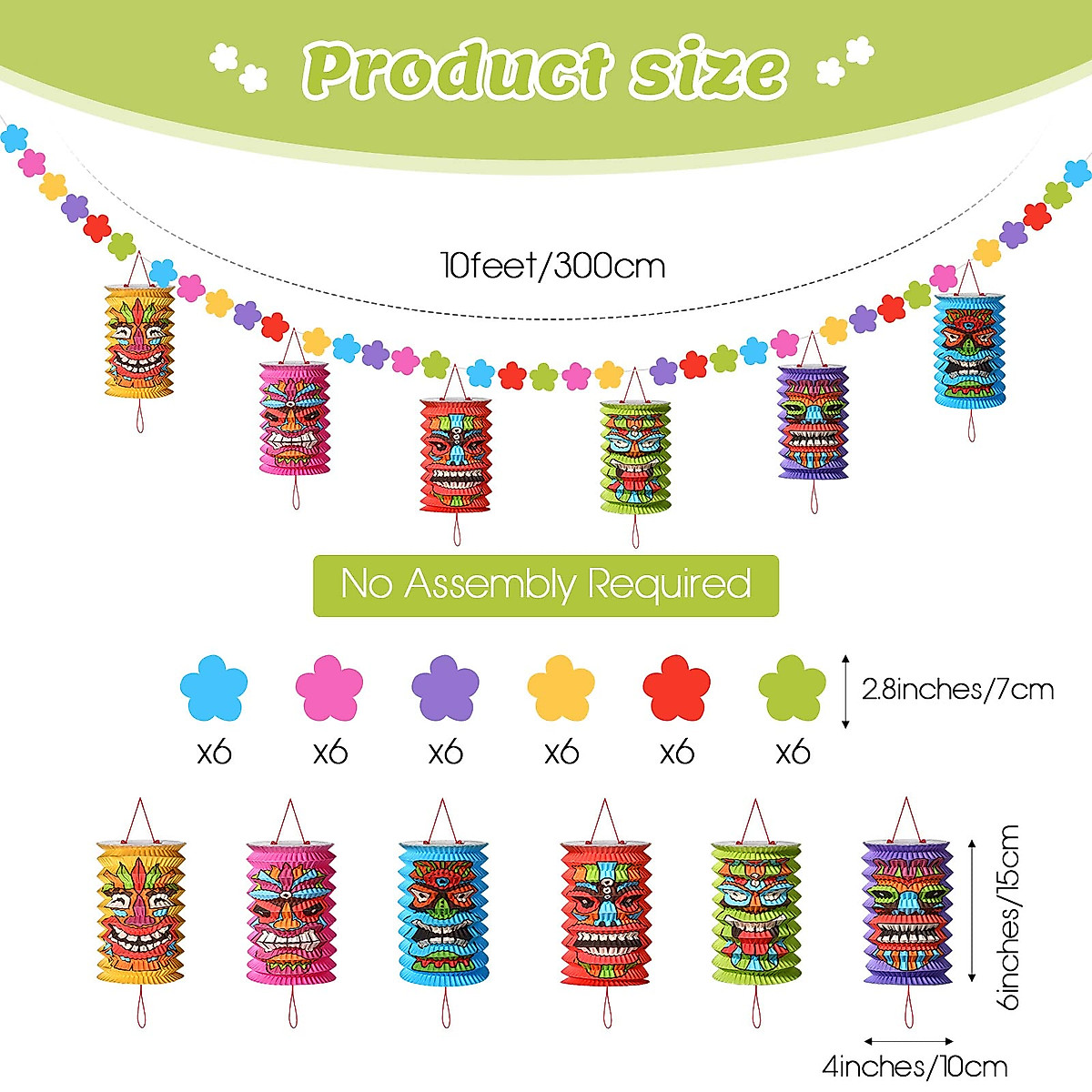 Tiki and Flowers Lanterns Banners Hawaiian Party Decorations Tiki Luau Party Decoration Tropical Decor Summer Garland Lanterns Aloha Hanging Decoration for Bars Festival Home Birthday Outdoor(2 Pcs)