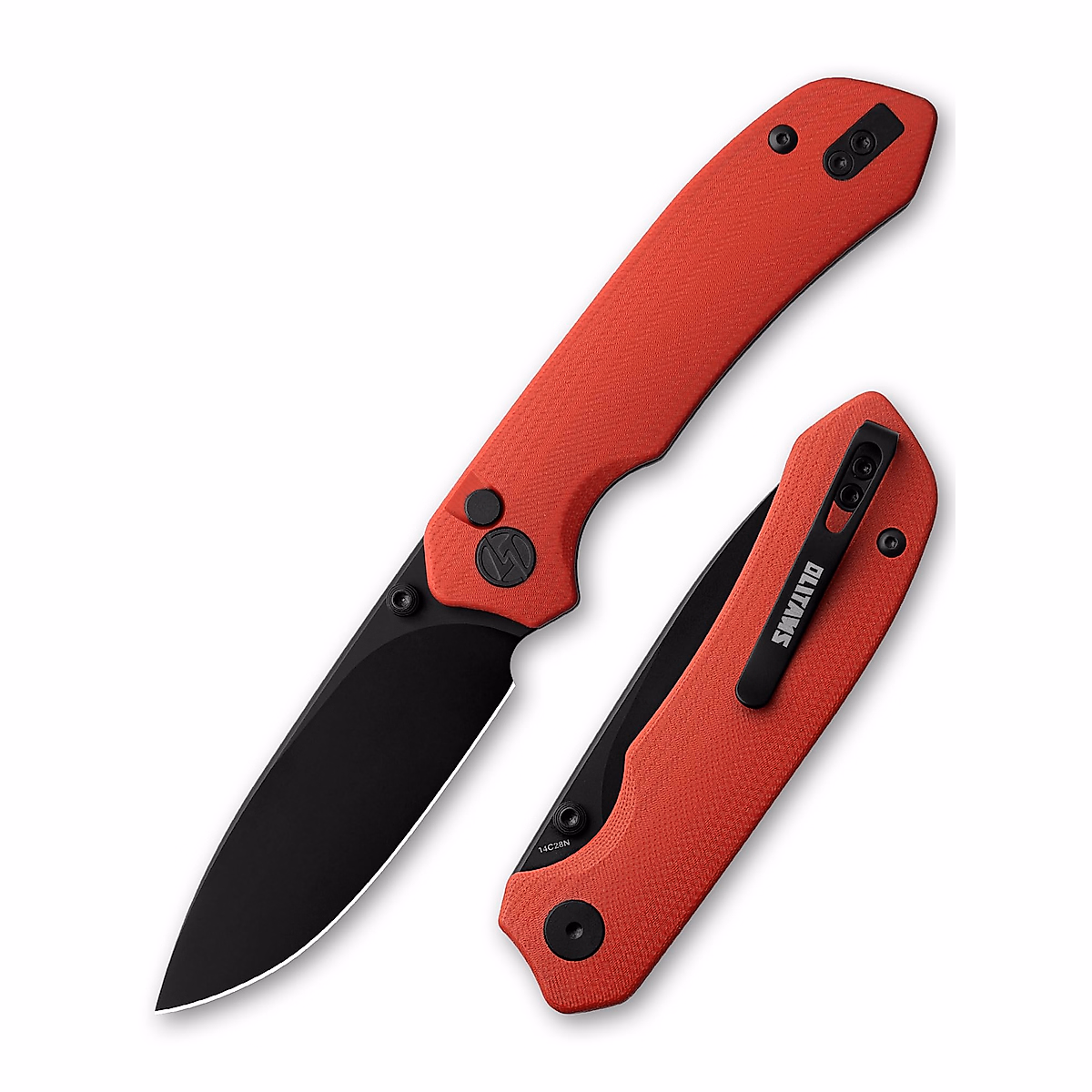 OLITANS G032 Button Lock Pocket Knife, 3.3" 14C28N Blade, folding Knife with Thumb Stud Opener for EDC 4.5oz (G10 Red+Black Blade)