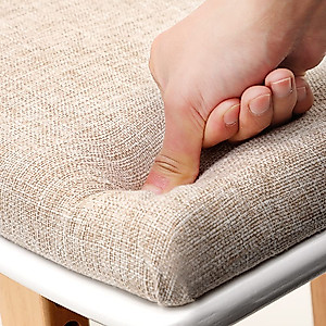 Iwell Vanity Stool, Vanity Bench with Rubberwood Legs & Padded Cushion, Vanity Chair, Vanity Seat, Makeup Dressing Stool for Bedroom, Natural