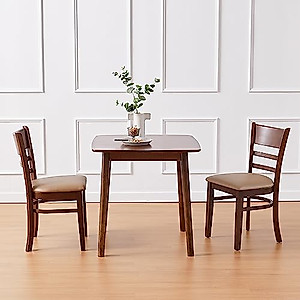 Livinia Aslan 29.5" Malaysian Oak Square Wooden Dining Table/Small Solid Wood Kitchen Desk (Walnut)