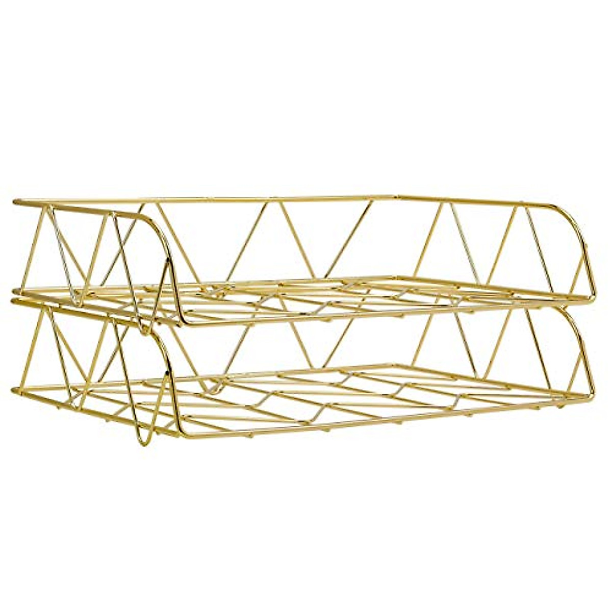 PAG 2 Packs Desktop File Organizer Metal Stackable Horizontal Letter Tray Paper Holder Rack, Gold