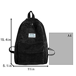Hoce Corduroy Backpack Purse Rucksack Daypack with Anti-theft Back Pocket for Women Girls, Black