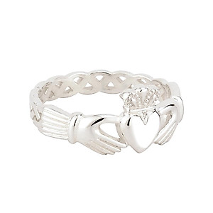 Biddy Murphy, Irish Claddagh Ring for Women 925 Sterling Silver with Braided Band, Traditional Friendship Ring, Love, Marriage, Engagement, Celtic Jewelry from Ireland, Size 6