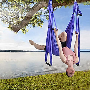 Aerial Yoga Swing Set Yoga Hammock Trapeze Sling Inversion Tool for indoor Home Fitness(Purple)