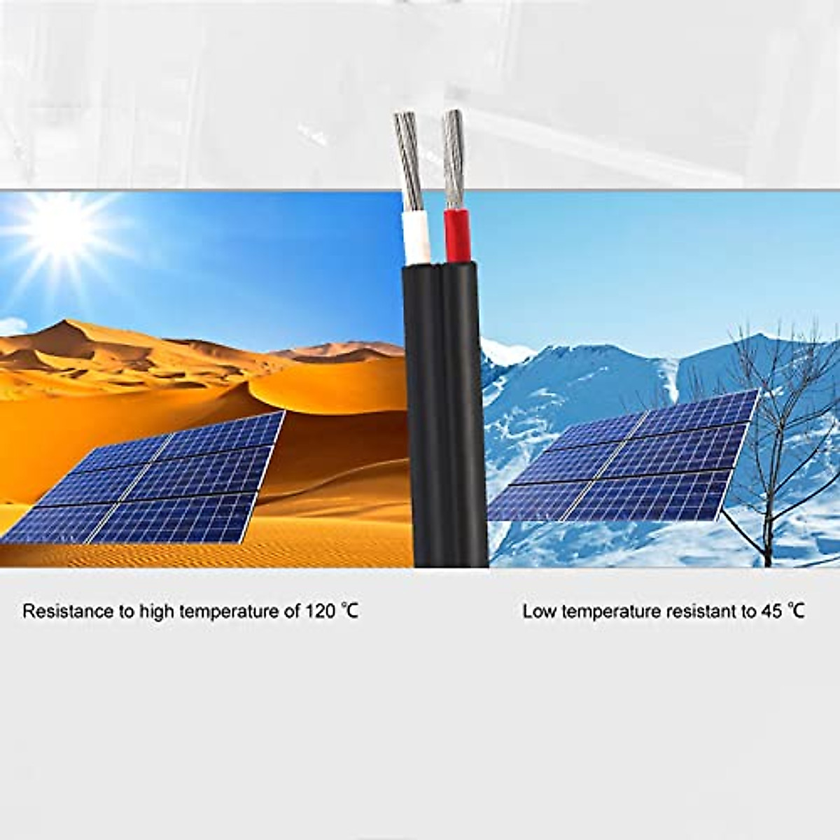 Solar Extension Cable, Low Resistance Solar Panel Wire Energy Saving Resistant Protective for Industry (Black 6mm² 10m)
