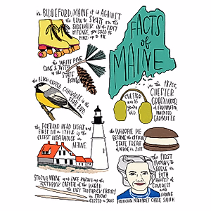 Allport Editions Maine State Facts Kitchen Towel - 100% Cotton Kitchen Dish Towel