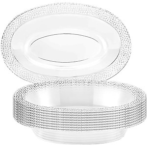 Lillian Collection Pebbled Clear Premium Plastic Oval Dessert Bowls - 7 oz. (10 Pack) - Perfect for Parties, Weddings & Events