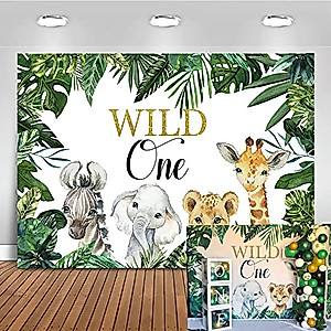 Mocsicka Safari Wild One Backdrop Safari Animal First Birthday Party Background Jungle Boy 1st Birthday Party Decorations Photography Background (7x5ft)