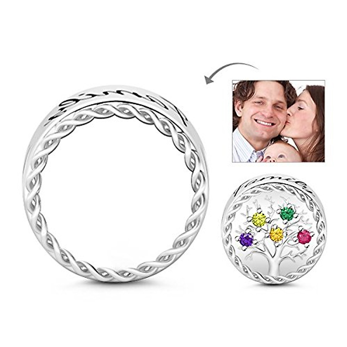 GNOCE Custom Photo Charm Personalized Photo Charm 925 Sterling Silver Pendant for Bracelets Necklaces (Family Tree Rund)