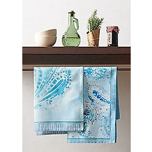 Maison d' Hermine Dish Towels 100% Combed Cotton Premium Easter Kitchen Towels Dishcloth for Home, Kitchen, Dining, Cocktail Parties & Camping, Paisley Blues - (Set of 3)