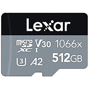 Lexar Professional 1066x 512GB microSDXC UHS-I Card w/ SD Adapter, C10, U3, V30, A2, Full HD, 4K UHD, Up to 160MB/s Read, for Action Cameras, Drones, High-End Smartphones, Tablets (LMS1066512G-BNANU)