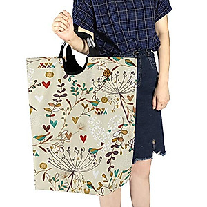 Qilmy 22.7’’ Floral Bird Waterproof Foldable Laundry Hamper, Dirty Clothes Laundry Basket, Storage Organizer for Toy Collection