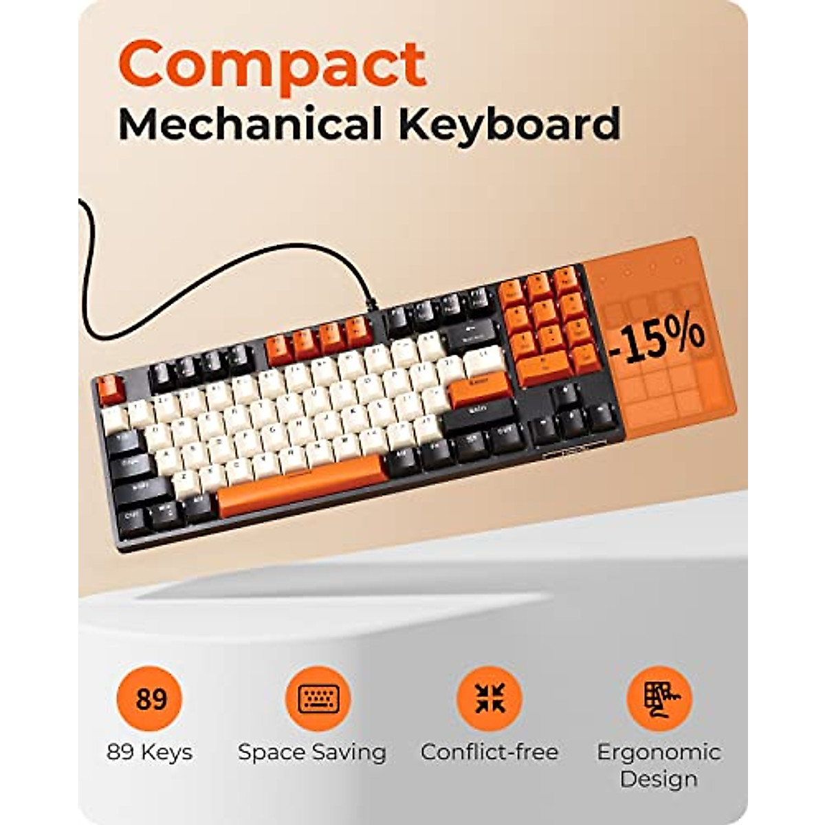 Havit Mechanical Keyboard, Wired Compact PC Keyboard with Number Pad Red Switch Mechanical Gaming Keyboard 89 Keys for Computer/Laptop (Black)