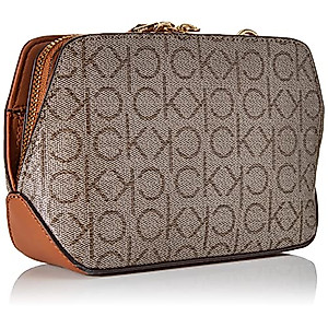Calvin Klein Lucy Triple Compartment Crossbody, Almond/Taupe/Caramel Embossed