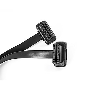 Low Profile OBD 2 Connector 26AWG Thick and Safe Male to Dual Female Flexible Splitter Y Cable 16pins 1ft/30cm for Code Reader & GPS & All OBDii Device