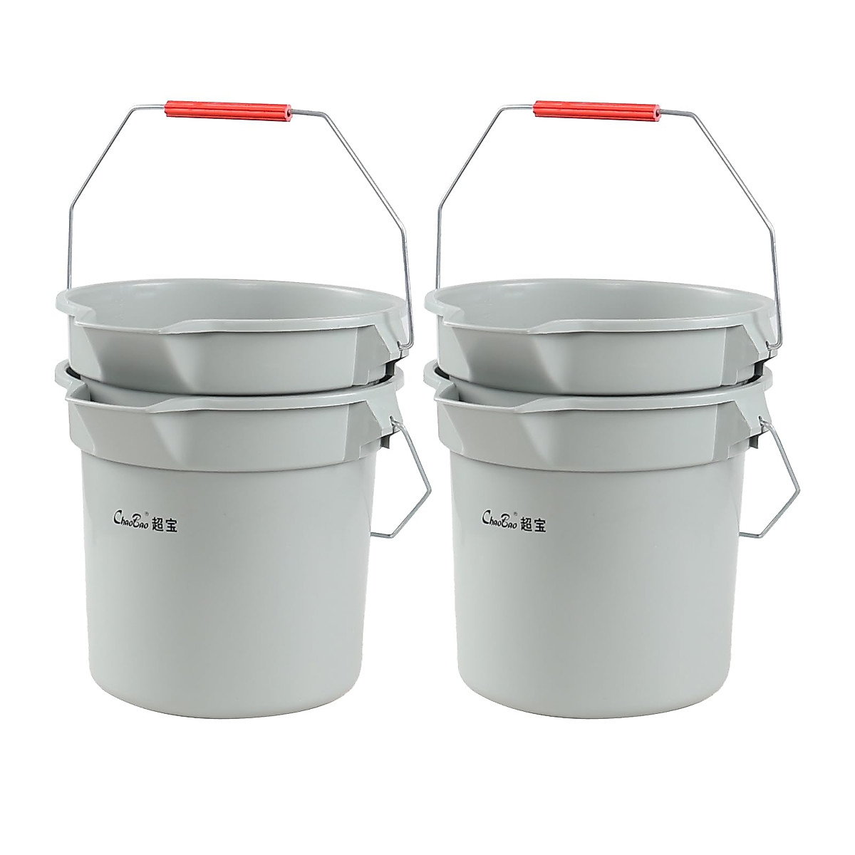 Uumitty 4 Packs 14 Quart Commercial Cleaning Pail, Round Utility Bucket with Handle, Plastic Water Container Cleaning Bucket