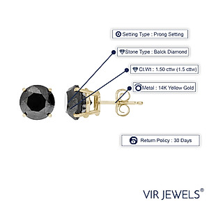 14k Yellow Gold Black Diamond Stud Earrings (1 1/2cttw)