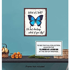 Butterfly Inspirational Quote Wall Art - Rustic Home Decor, Room Decorations for Bedroom, Living Room - Boho Encouragement Gift for Women, Girls, Teens, Best Friend, BFF – Sign Plaque Poster -Unframed