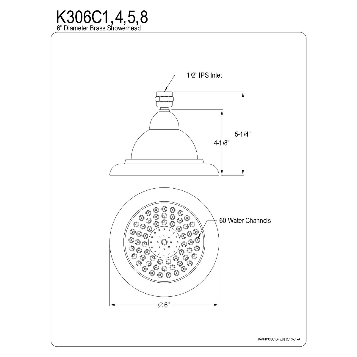 Kingston Brass K306C1 Designer Trimscape Vintage 6" Bell Brass Shower Head, Polished Chrome
