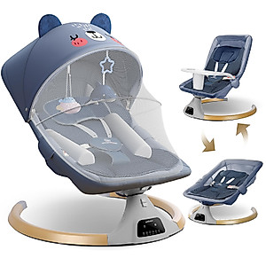 Baby Swings for Infants to Toddler,3 in 1 Electric Baby Swing Bluetooth Baby Rocker for Infants with Remote Control,Removable Dinner Plate,4 Gears Sway Time,Heavy Duty Base Infant Swing for 0-24 Month