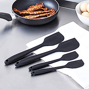 AmazonCommercial Non-Stick Heat Resistant Silicone Spatula Set, 2 Small & 2 Large Spatulas, Black, Pack of 4