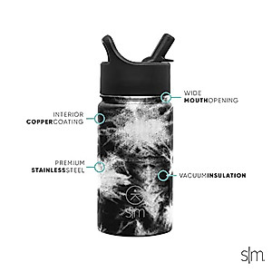 Simple Modern Kids Water Bottle with Straw Lid | Insulated Stainless Steel Reusable Tumbler for Toddlers, Girls, Boys | Summit Collection | 14oz, Black Tie Dye